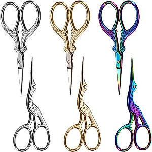 6 Pieces Stork Scissors, Crane Design Sewing Scissors Stainless Steel Tip Dressmaker Shears DIY Tools for Embroidery, Craft, Needle Work, Art Work, 3.7 Inch (Silver, Gold, Multicolor)