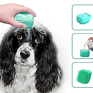 ELEGX Pet Grooming Bath Massage Brush with Soap and Shampoo Dispenser Soft Silicone Bristle for Long Short Haired Dogs Cats Shower (Blue)