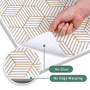 Shelf Liners for Kitchen Cabinets 12in x 20FT, Non Adhesive Cabinet Liner Strong Non-Slip Thickened Gold Geometric Drawer Liner, Easy to Clean for Shelf, Cabinet with Knife and Tape Measure