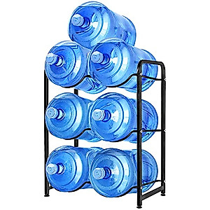 jolybebe 5 Gallon Water Jug Stand, 5 Gallon Water Jug Holder 3 Tier for 6 Bottles of 5-Gallon Water, Detachable Water Jug Organizer Floor Protection for Home Office Black