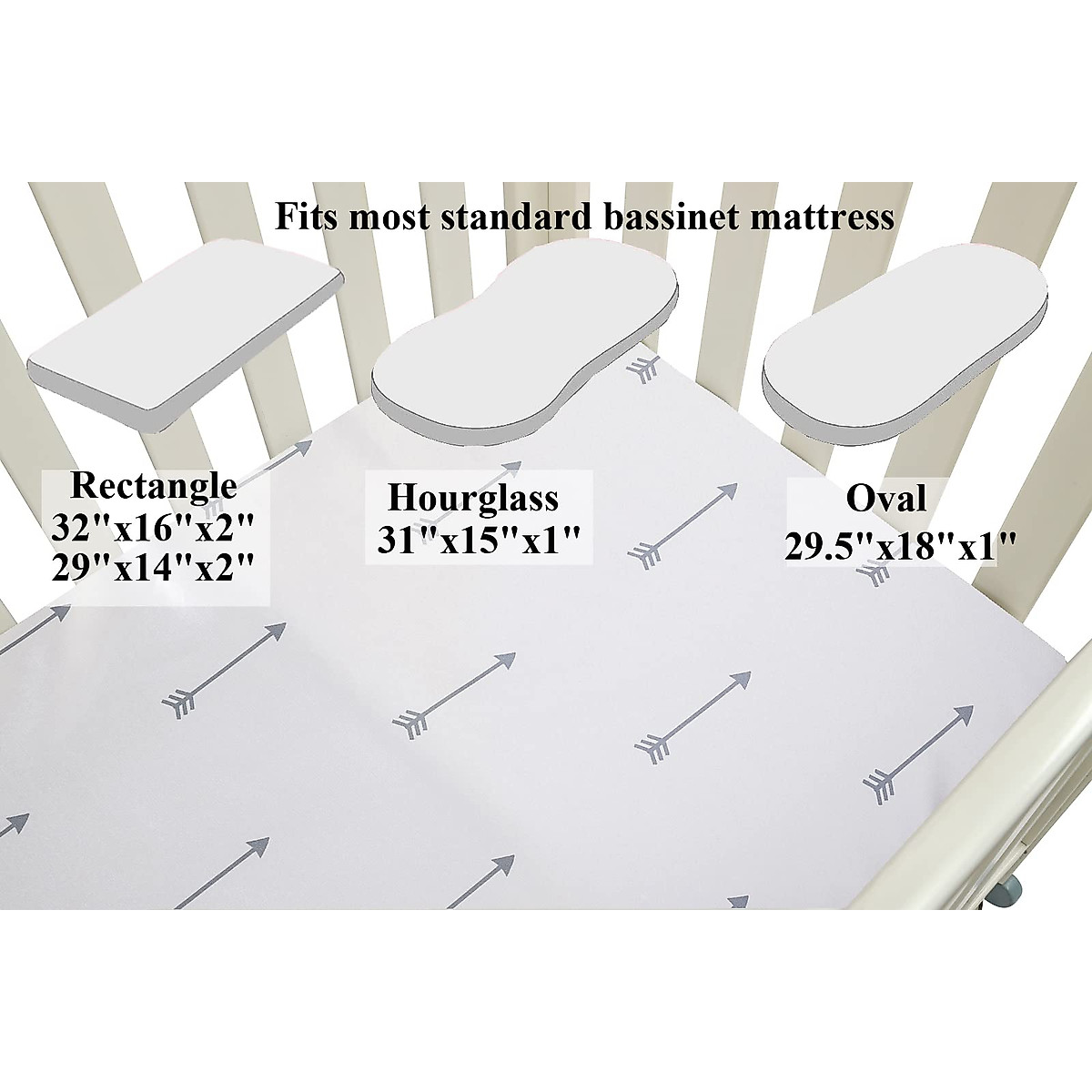 Bassinet Sheet Set 2 Pack Satin Ultra Soft Silk Fit for Rectangle, Hourglass, Oval Bassinet Mattress Protect for Baby Hair and Skin Cradle or Bassinet Sheets, Arrows & Stars