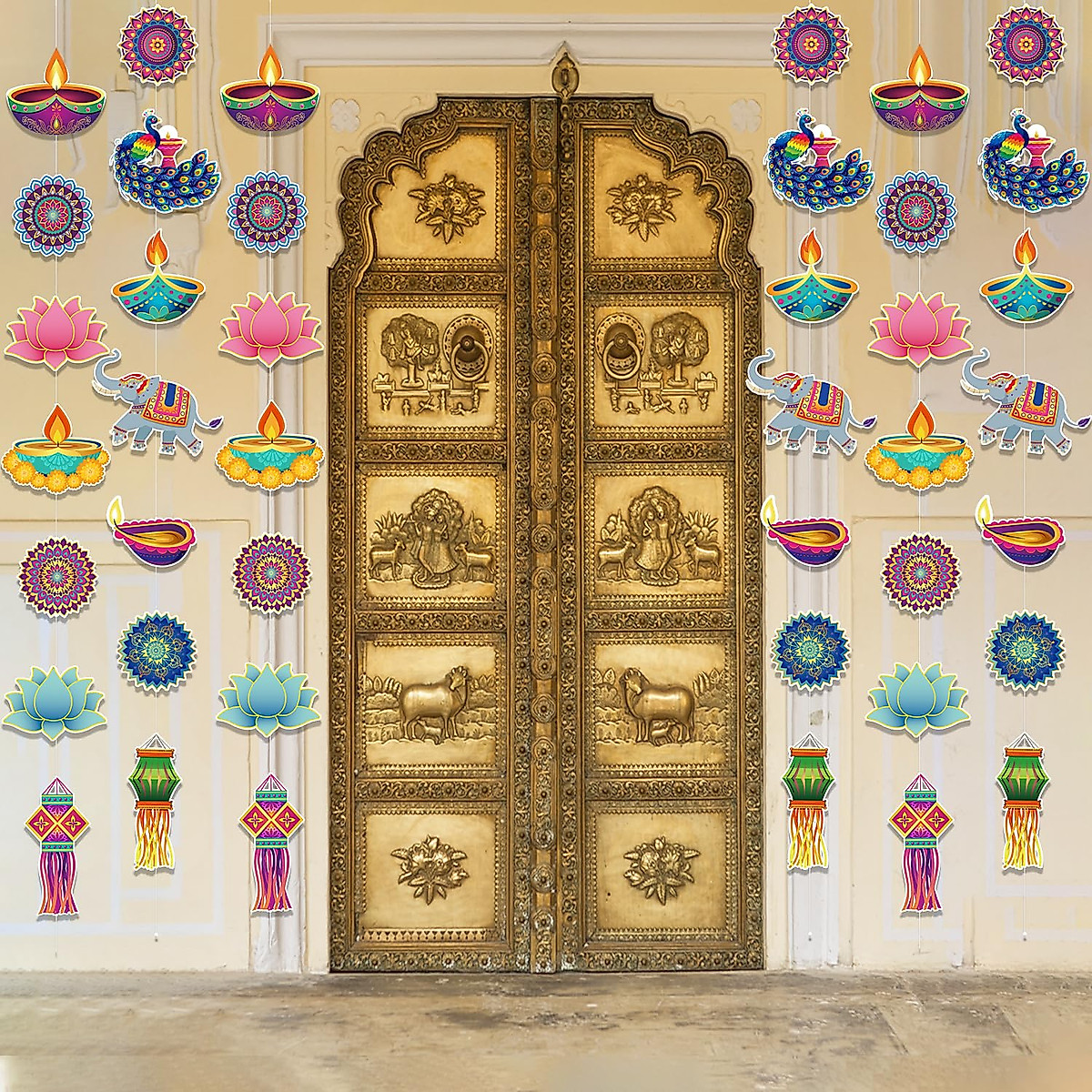 HOWAF 6pcs Happy Diwali Hanging Decoration Diwali Hanging Banner Festival of Lights Paper Circle Garlands Hanging Strings for Rangoli Diwali Indian Deepavali Party Decoration Favor 6.5ft