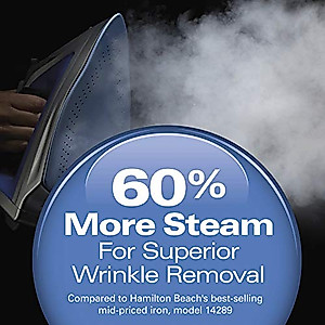 Hamilton Beach Steam Iron & Vertical Steamer for Clothes with Scratch-Resistant Durathon Soleplate, 8' Retractable Cord, 3-Way Auto Shutoff, Anti-Drip, 1800 Watts, Silver and Blue