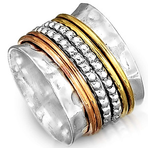 Boho-Magic 925 Sterling Silver Spinner Ring with Brass and Copper Fidget Rings for Women Wide Band (10)