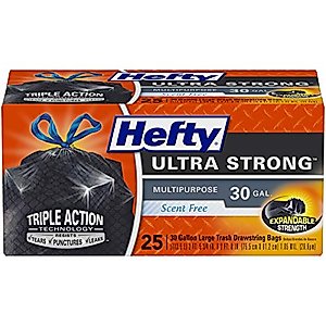 Hefty Ultra Strong Multipurpose Large Trash Bags, Black, Unscented, 30 Gallon, 25 Count (Pack of 1)