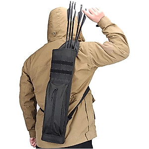 XTACER Heavy Duty Arrow Tactical Quiver Hunting Training Archery Arrow Target Quiver Holder Shoulder Bag Pouch, Back Quiver with Molle System (Black - with Molle Webbing)