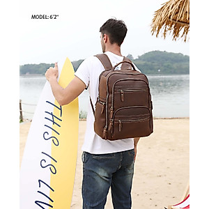 Taertii Genuine Leather Backpack For Men Vintage 17.3 inch Laptop Bag Large Capacity Business Travel Hiking Overnight Shoulder Daypacks 36L