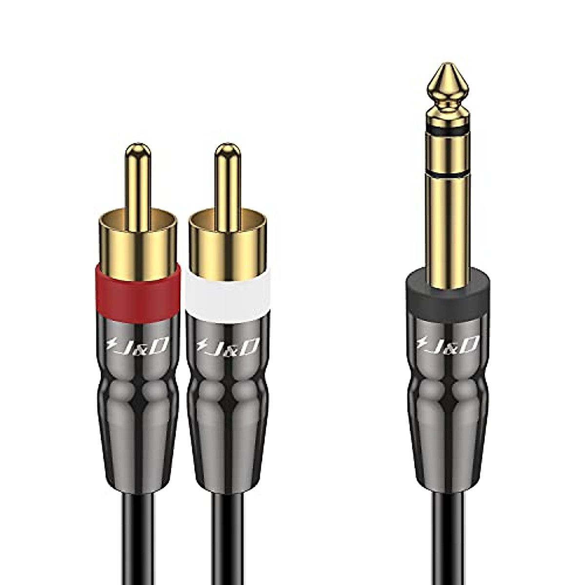 J&D 6.35mm TRS to Dual RCA Audio Cable, Copper Shell Heavy Duty 6.35mm 1/4 inch Male TRS to 2 RCA Male Stereo Audio Y Splitter Cable, 6 Feet