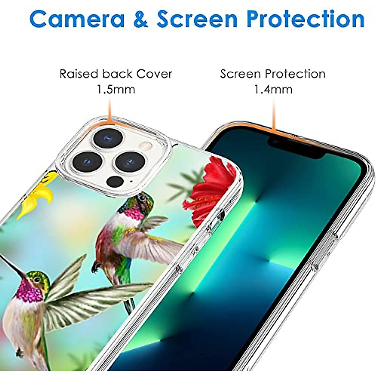 Compatible with iPhone 12 Case iPhone 12 Pro Case, Cute Hummingbirds Gather Honey Shockproof Clear Design Pattern Slim Soft Protective Case