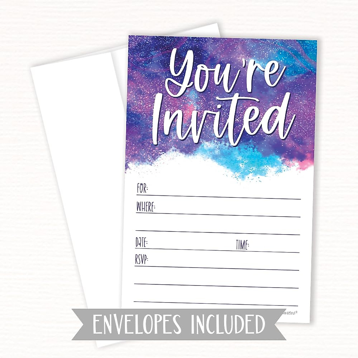 Galaxy Invitations With Envelopes For Out Of This World Birthday Party (20 Count) - Outer Space Theme Featuring Starry Night Sky