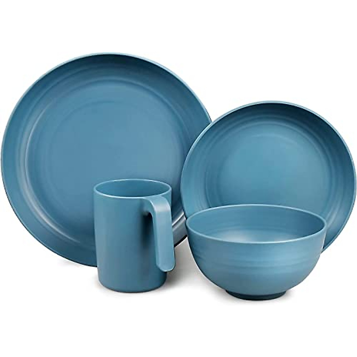 Shopwithgreen Plastic Plates Bowls Mug Sets, Microwave and Dishwasher Safe, Unbreakable, Lightweight Reusable Dinnerware Sets, with Cutlery, for Camping, Indoor, Outdoor, Kitchen, 36 PCS for 6