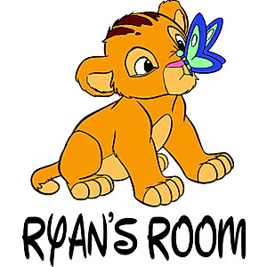 Lion King Movie Cartoon Children Custom Personalized Name Sticker Animated Movie Wall Decals for Kids Bedroom / Boys Wall Decor Vinyl Sticker Art Simba Zazu Size 20x20 inch