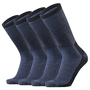 Ortis Merino Wool Cushion Crew Socks for Men Outdoor Hiking Hike Moisture Wicking Heavyweight Thick Warm Steel Toe Work Boots(NavyBlue L)