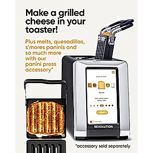 Revolution InstaGLO R180B – NEW! 2-Slice, Matte Black/Chrome Touchscreen Toaster with high-speed smart settings for perfect toasting – Compatible with Revolution Panini Press accessory for crispy, melty sandwiches and quesadillas in your toaster!