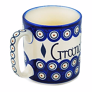 Polish Pottery Mug 12 oz Babcia Grandma Traditional Peacock