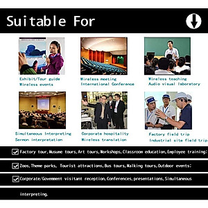 EXMAX® EX-100 Wireless Tour Guide Monitoring Voice Audio Transmission System+Aluminium Alloy Charge Case for Teaching Tour guides Silent Conference Church Museum Tour (1 Transmitters and 60 Receivers)