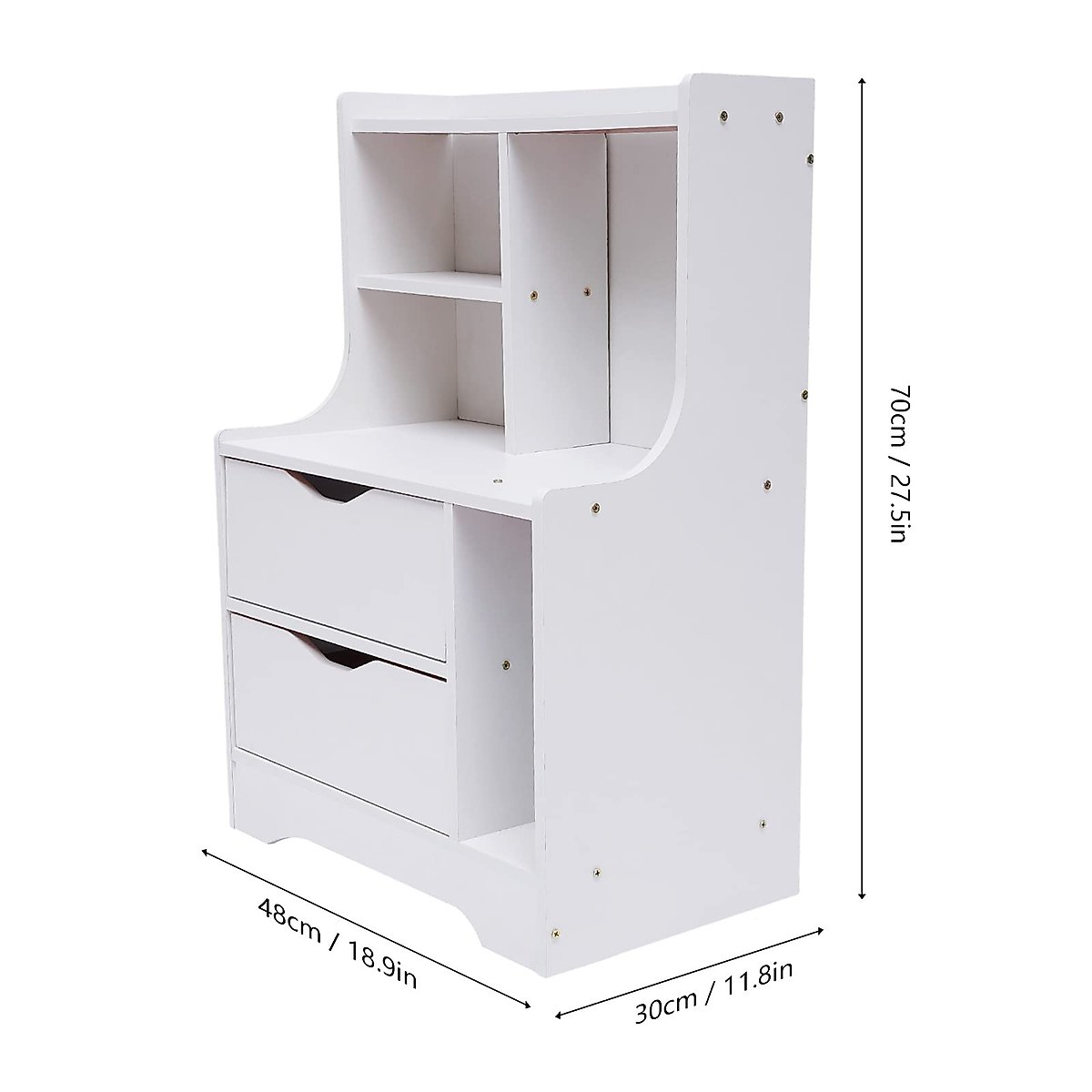 Nightstand with 2 Drawers, End Side Table with Open Shelf, Modern Storage Bedside Table for Small Spaces, Cabinet Organizer for Bedroom, Living Room, White