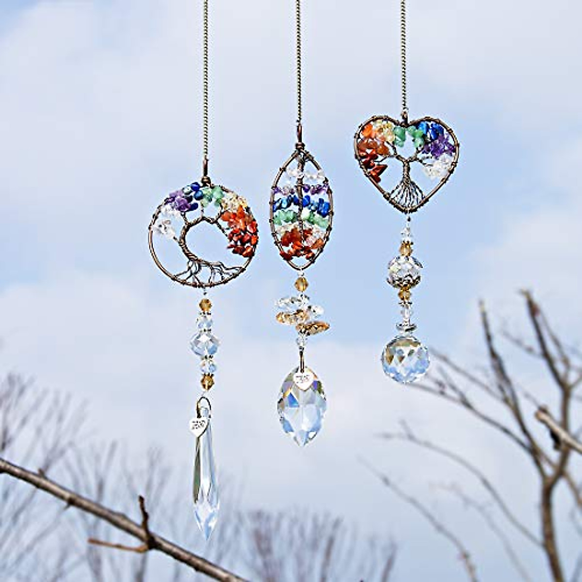 H&D HYALINE & DORA Handmade Chakra Suncatcher Window Hanging Crystal Drop Prism Ornaments,Pack 3pcs