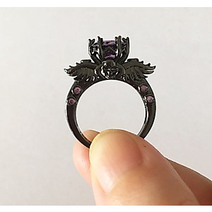 Vintage Black Gold Plated CZ Amethyst Gothic Skull Ring Purple Cubic Zirconia Retro Statement Cocktail Party Biker Rings (9)