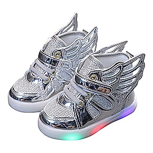 Lykmera Kids Baby Luminous Walking Shoes Led Light Girls Sport Bling Children Baby Shoes Toddler Shoes Sports Shoes (Silver, 2.5-3Years Toddler)