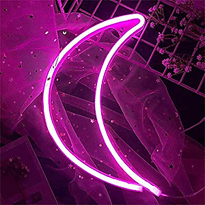 Sky Series Led Neon Light Sign Moon Cloud Star Lightning Sign Night Lights Wall Decor Home Decoration Light for Kids Room,Bedroom,Birthday,Wedding Party Gift (Moon-Pink)
