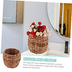 CHILDWEET Straw Storage Basket Wicker Trash Can Basket Plant Containers Sundries Storage Basket Wardrobe Baskets Straw Baskets Straw Planter Basket Garbage Can Arrangement Iron