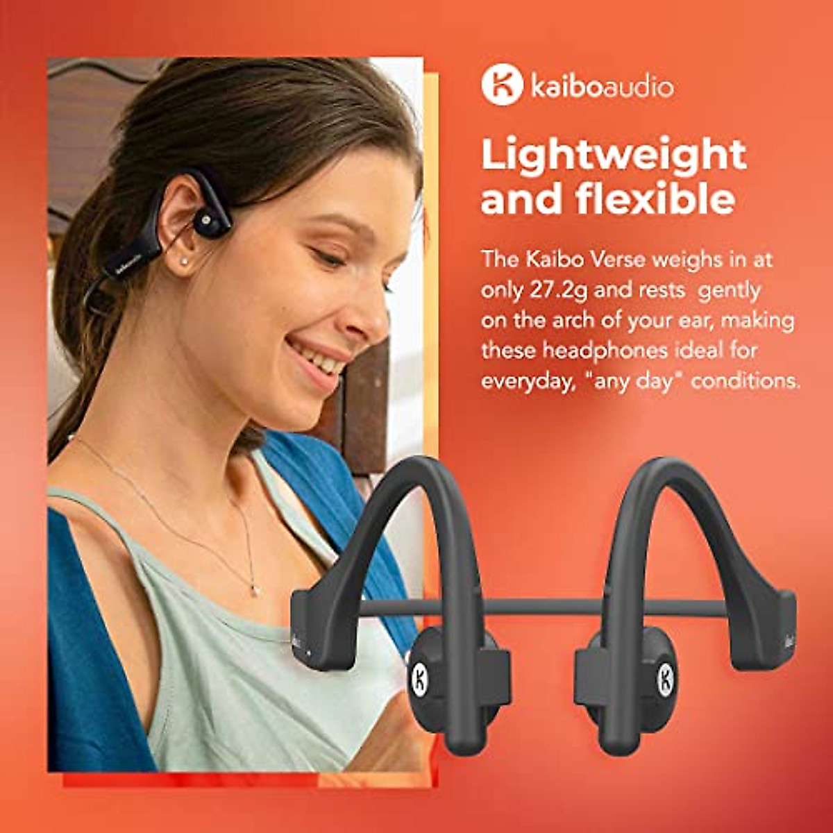 K KAIBOAUDIO Kaibo Verse - Bone Conduction Headphones - Multipoint Pairing - Open Ear Bluetooth Earphones - Water-Resistant - USB-C Quick Charging - Smart Touch Control (Midnight Black)