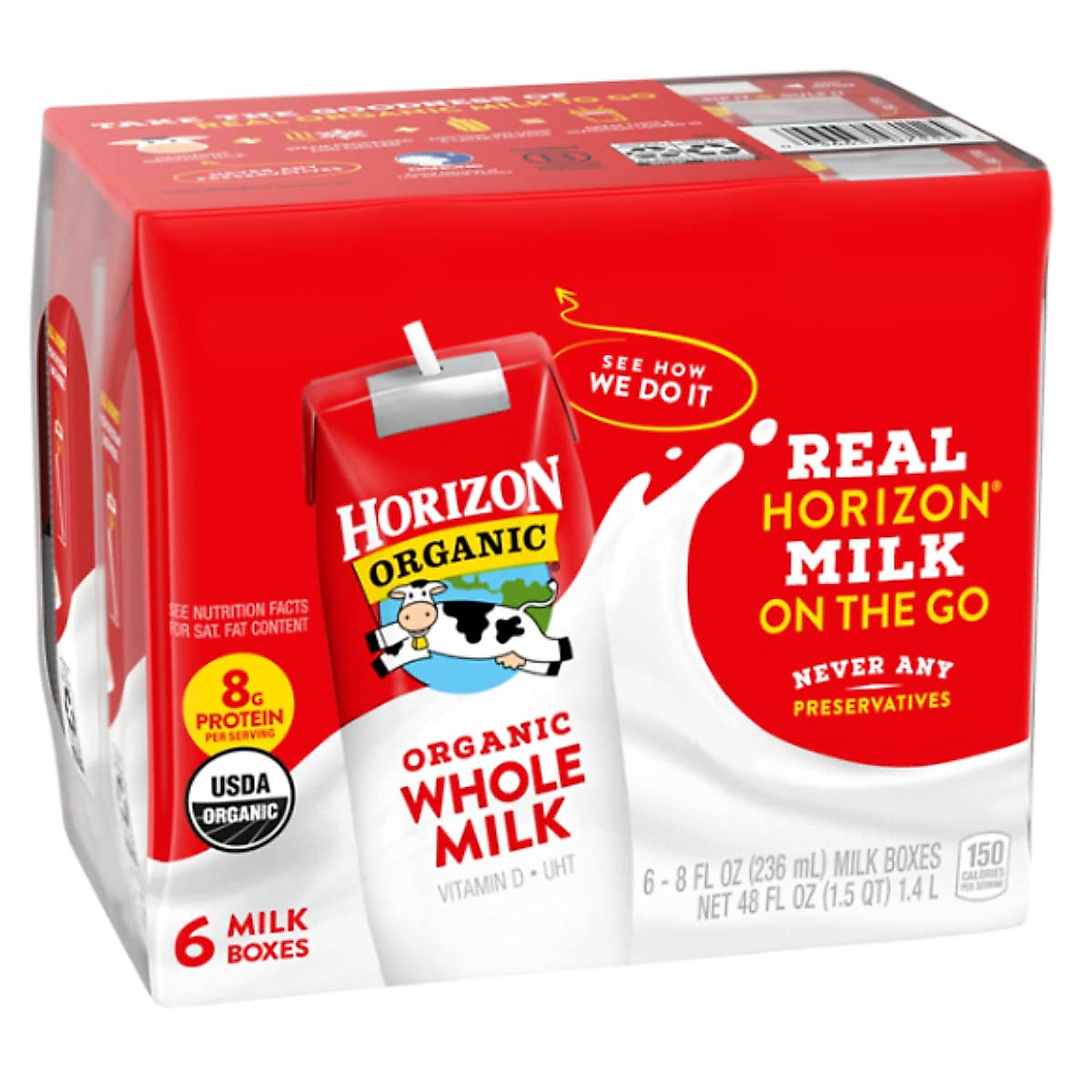 Whole Milk boxes Organic Shelf-Stable Milk Whole, Horizon Whole Milk Single Serve, 8.0 Fl OZ Bundled with a BETRULIGHT Fridge Magnet – 6 Pack