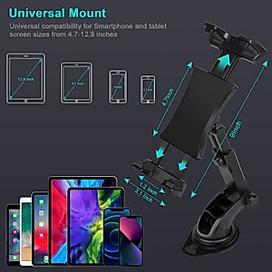 Car Dashboard & Windshield Tablet Mount Holder, 360° Rotation Window Dash Stand for iPad Pro 12.9/11/10.5/9.7/Air/Mini, Samsung Galaxy Tab, 4.7-12.9" Tablets & Phone, TPU Suction Cup Sticky Gel & Pad