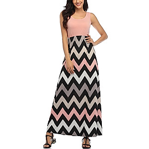 Mommy Jennie Women's Summer Dresses Loose Floral Print Sleeveless Maxi Dress,A-pink,XL