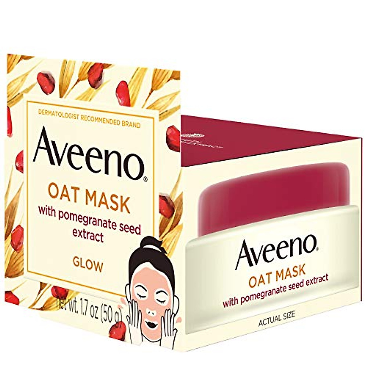 Aveeno Oat Face Mask with Pomegranate Seed Extract, Kiwi Water, and Prebiotic Oat, Hydrating Full Face Mask for Glowing Skin, Paraben Free, Phthalate-Free, 1.7 oz