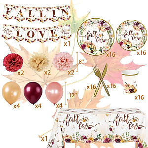 Fall in Love Party Decorations Fall Floral Pumpkin Decoration Set Includes Fall Tablecloths, Fall in Love Dinner Plate Boho Balloons Perfect for Bridal Shower Anniversary Engagement Party Decorations