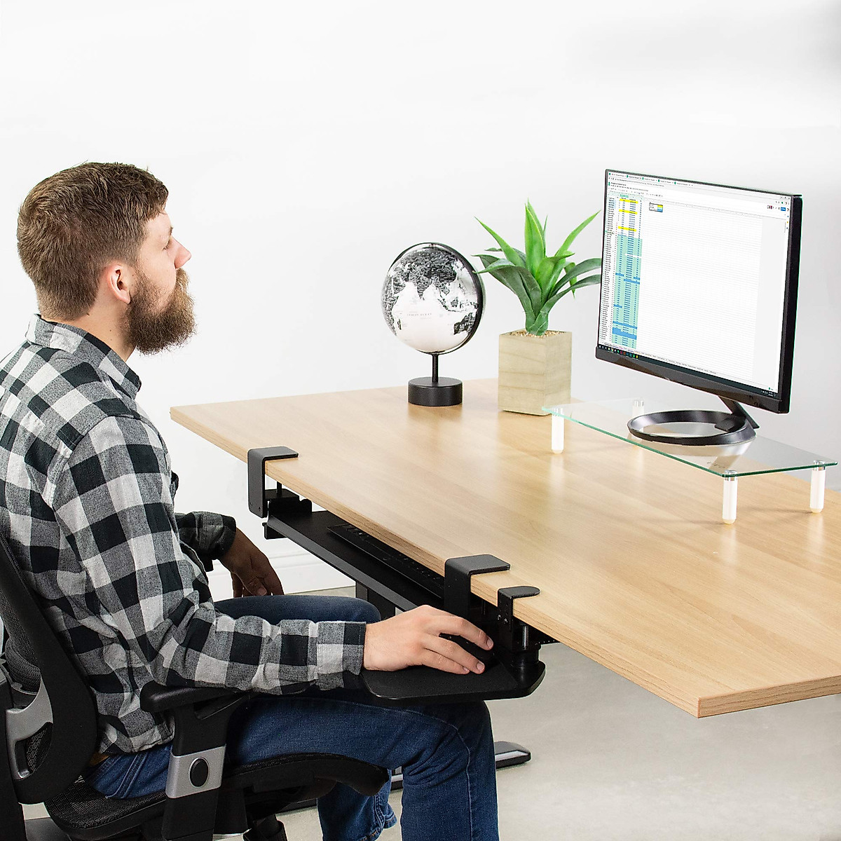 VIVO Desk Clamp Adjustable Computer Mouse Pad and Device Holder Extended Rotating Platform Tray, Fits up to 2 inch Desktops, Black, MOUNT-MS01A