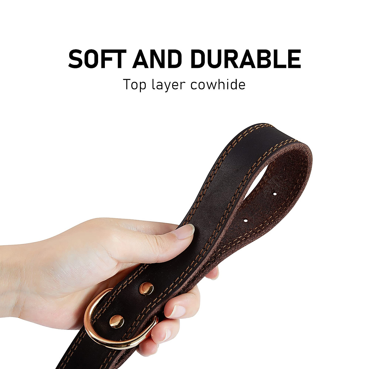 DAIHAQIKO Dog Collar, Genuine Leather Dog Collar, Heavy Duty Dog Collar, Wide Dog Collar for Small Dog, Medium Dog, Large Dog and Extra Large Dog (M: 1" Wide for 15.2"-19.2" Neck, Dual Stitch - Brown)