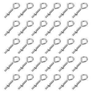 uxcell M4x30mm Eye Hooks Screws Bolts Kit, 30pcs Carbon Steel Hanger Eyelet Hooks Screw with Hex Nuts for Metal Hook, Wood Terminal Ring Hooks