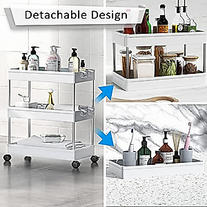 NOTHEIA Slim Storage Cart 3-Tier, Bathroom Organization Slide Out Cart, Laundry Organization and Storage Utility Cart, Snack Cart with Wheels Thin Space Solutions, White