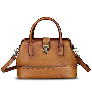 Genuine Leather Satchel Handbag for Women Purse Top Handle Bags Handmade Vintage Crossbody Bag Purses (Brown) Medium