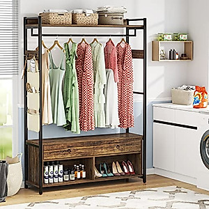 Tribesigns 72 inches Freestanding Clothes Rack with Drawers and shelves,Industrial Closet Organizer with Shelf and Hooks,Heavy Duty Garment Clothing Rack for hanging clothes,Bedroom(Rustic Brown)