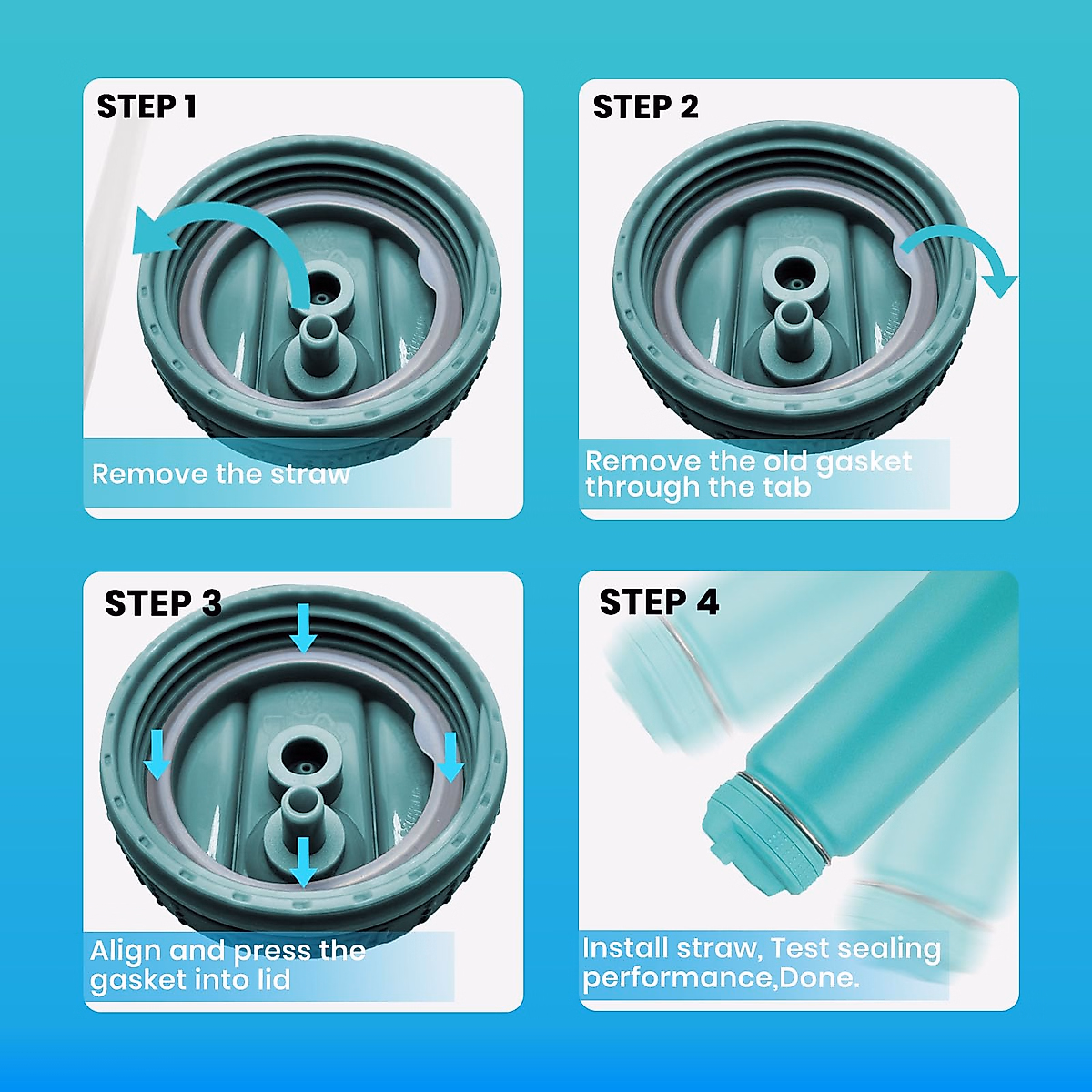 BOSORIO 4 Pack Gaskets Compatible with TAKEYA Actives Straw Lid Water Bottle 14oz 16oz 18oz 22oz 24oz 32oz 40oz, Replacement Rubber Seals Part for Straw Lid(Not for Spout Lid)