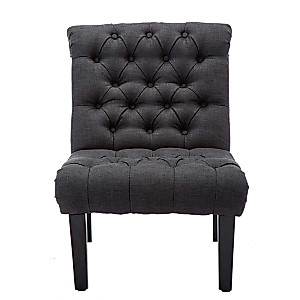 Yongqiang Upholstered Accent Chair for Bedroom Living Room Chairs Armless Slipper Chair with Wood Legs Gray Fabric