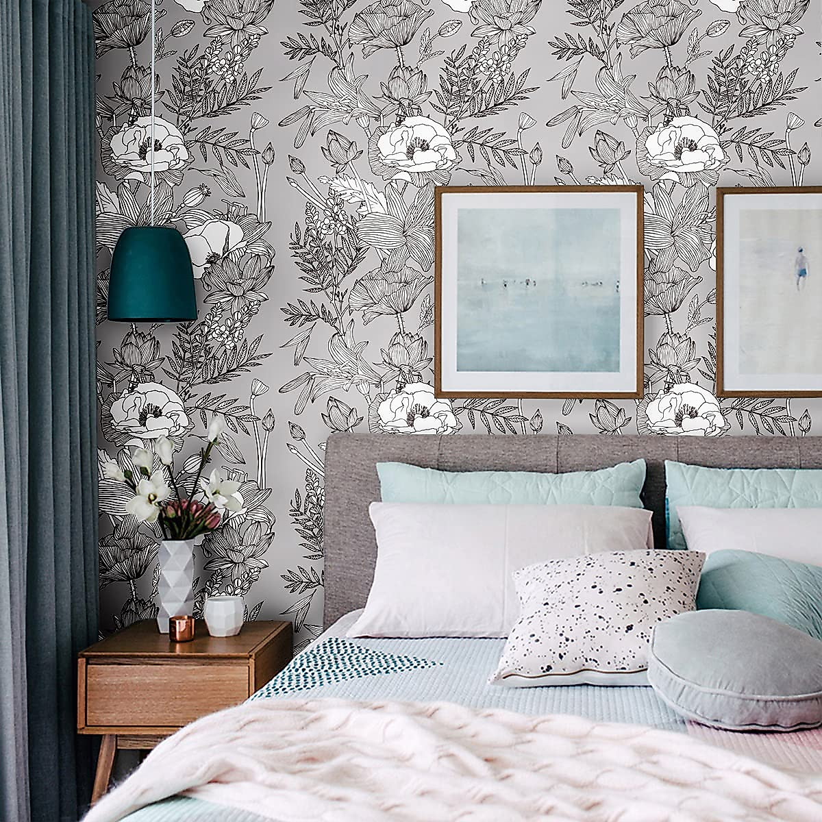 Blooming Wall Elegant Modern Lotus Lily Leaf Peel and Stick Wallpaper Self-Adhesive Prepasted Wallpaper Wall Mural Wall Décor