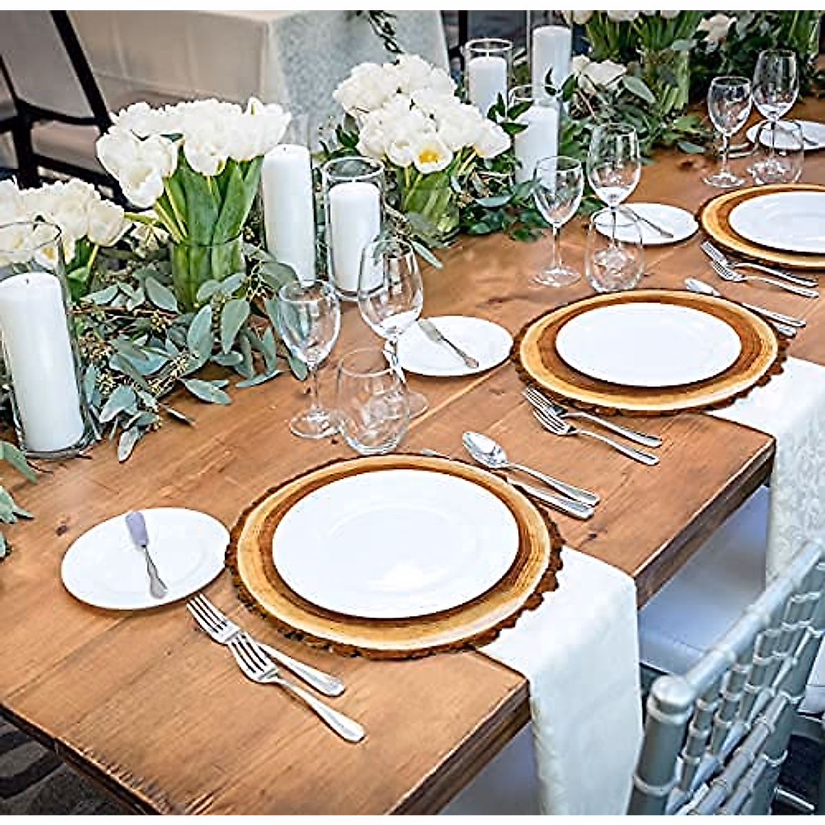 Disposable Wooden Slice Paper Place Mats 50 Pack 13.5” Round Rustic Brown Wood Slices Charger Place Mat for Vintage Country Farmhouse Tan Table Setting Summer Spring Fall Wedding Dinner Party Decor