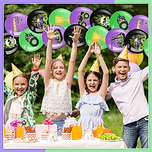 Silipull 54 Pcs Truck Balloons Birthday Party Decoration Truck Birthday Party Supplies 12 Inch Green and Purple Balloons Kit Race Car Decorations Latex Balloons for Truck Theme Birthday Baby Shower