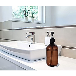 sdoot Shampoo Bottles with Pump, 17oz Refillable Amber Plastic Pump Dispenser Bottle for Soap Shampoo Conditioner, 2 Pack