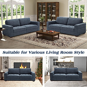 WorthFurni 89 Inch Sofa Couch, Modern 3 Seater Couch with Removable Covers and USB Ports, Large Chenille Comfy Sofa for Living Room, Oversized Loveseat Sofa for Apartment(Blue)