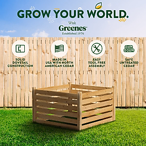 Greenes Fence Cedar Wood Composter, 48" L x 48" W x 31" H / 309.17 gallons - Made in USA with North American Cedar