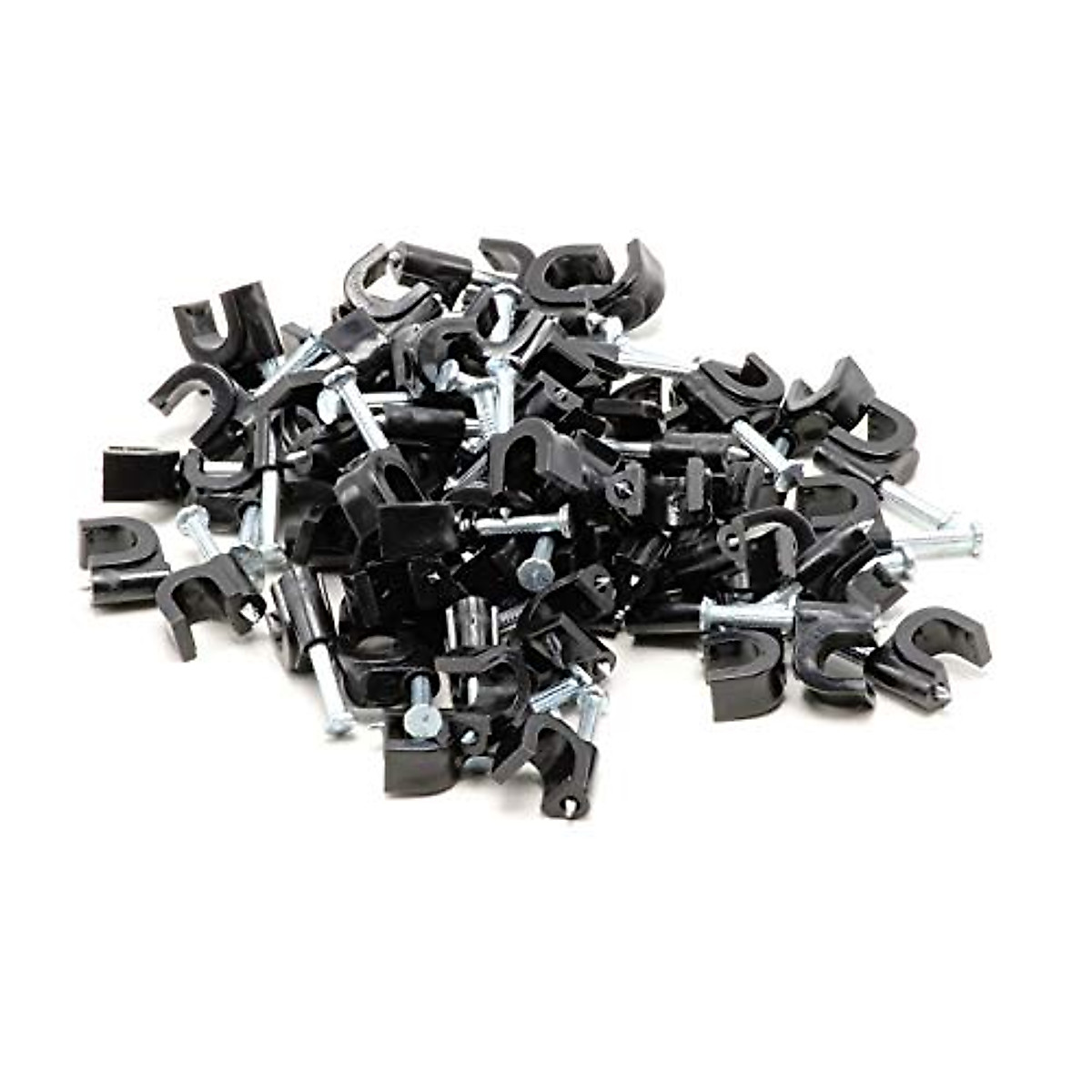Single Coaxial Cable Clips, Cat6, Electrical Wire Cable Clip, 1/4 in (6 mm) Nail Clip and Fastener, Black (10 Pieces per Bag)