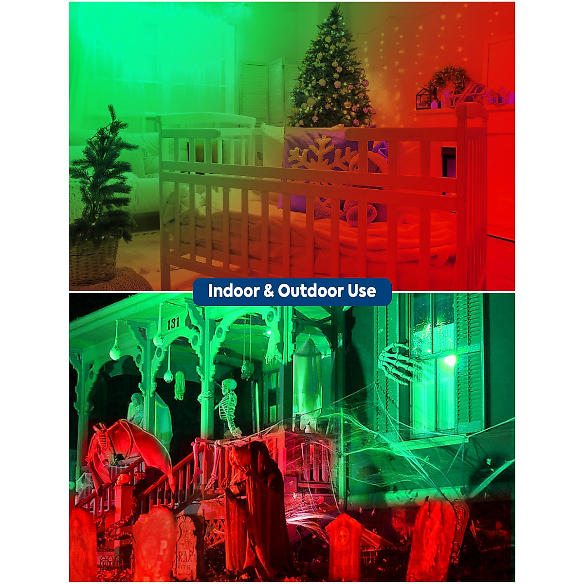 Nouscan PAR38 Red Green LED Lights for Outside [Christmas Combo], 150W Flood Light Bulbs Equivalent, 15W 1200LM, Colored Outdoor Flood Light Bulb, E26 Base Not-dim for Christmas, Halloween, 2 Pack