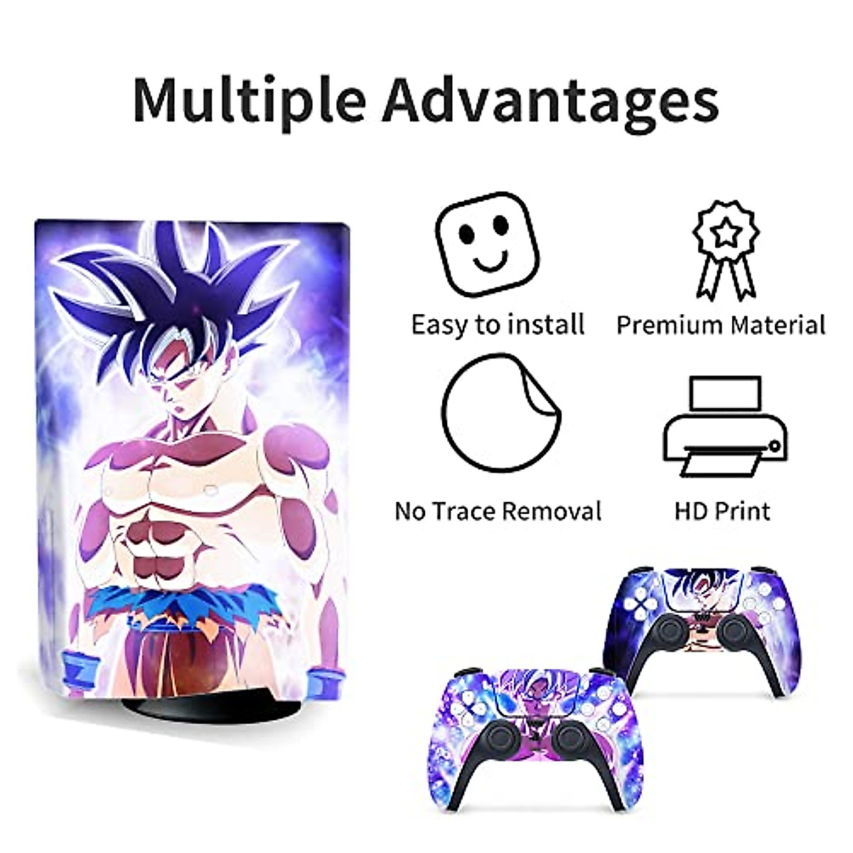 Toxxos PS5 Skin Disc Edition Anime Console and Controller Vinyl Cover Skins Wraps for Playstation 5 Disc Version CD-ROM Version Purple