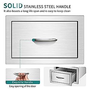 Outdoor Kitchen Drawer 14W x8.5H x22.8D inch 304 Stainless Steel Single Layer BBQ Drawer with Stainless Steel Handle,Very Suitable for Outdoor Kitchen or Barbecue Island(14W x 8.5H x 22.8D Inch)